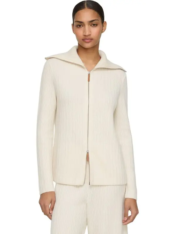 Lafayette 148 New York Ribbed Cashmere Collared Cardigan - Cloud
