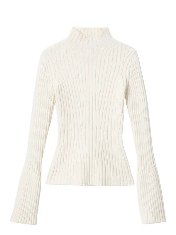 Lafayette 148 New York Ribbed Merino Wool Cashmere Bell Sleeve Sweater - Cloud