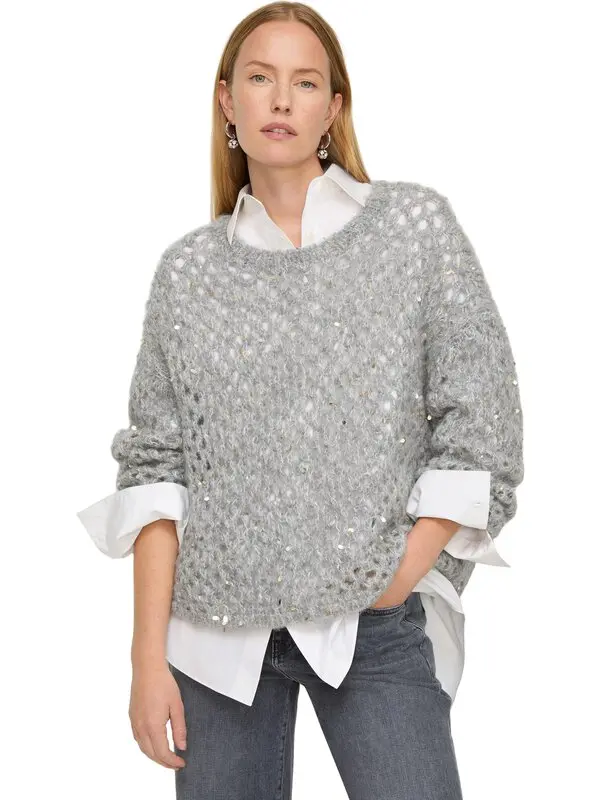 Lafayette 148 New York Hand-knit Sequin Sweater - Nickel Multi