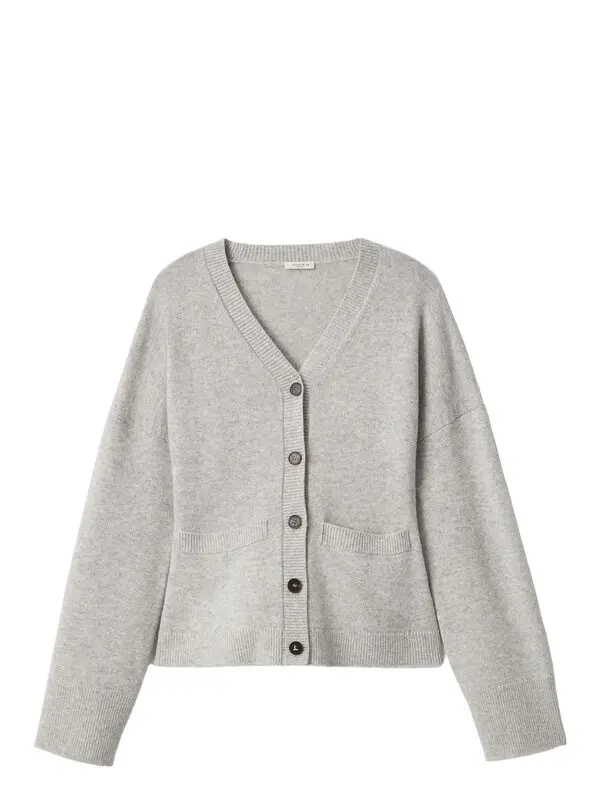 Lafayette 148 New York Wool Cashmere V-neck Cardigan - Grey Heather