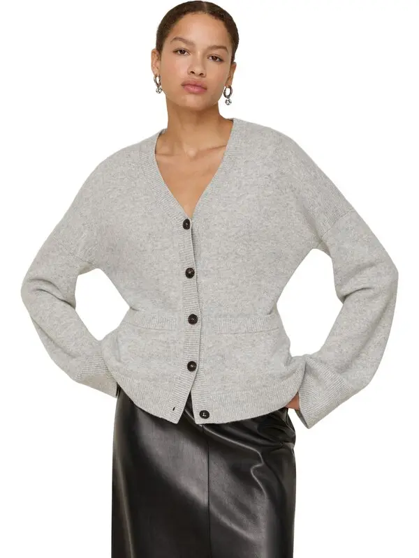 Lafayette 148 New York Wool Cashmere V-neck Cardigan - Grey Heather