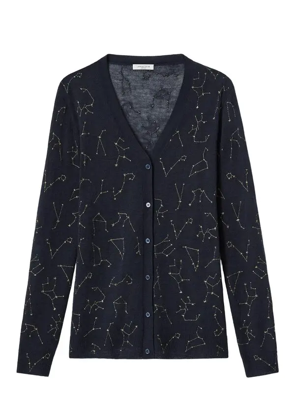Lafayette 148 New York Embroidered Cashmere Cardigan - Ink Metallic
