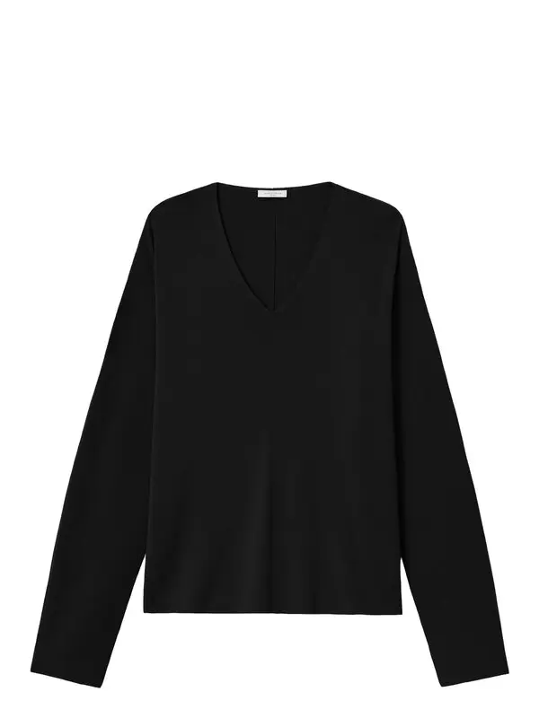 Lafayette 148 New York Ribbed Matte Crepe V-neck Sweater - Black
