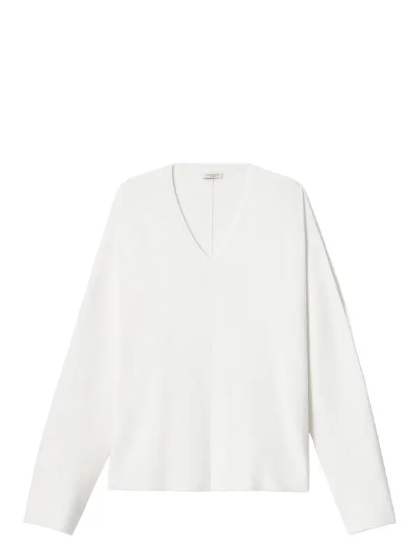Lafayette 148 New York Ribbed Matte Crepe V-neck Sweater - Cloud