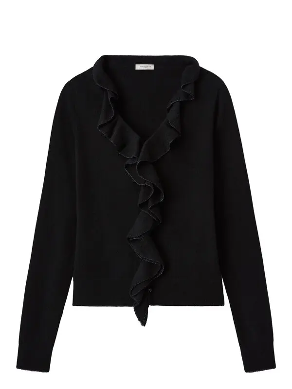 Lafayette 148 New York Cashmere Ruffle Cardigan Sweater - Black