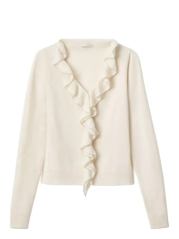 Lafayette 148 New York Cashmere Ruffle Cardigan Sweater - Cloud