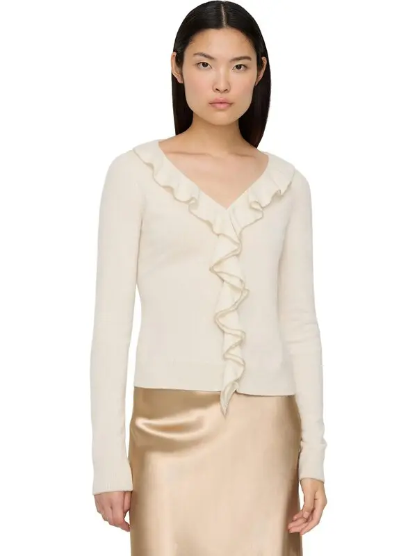 Lafayette 148 New York Cashmere Ruffle Cardigan Sweater - Cloud