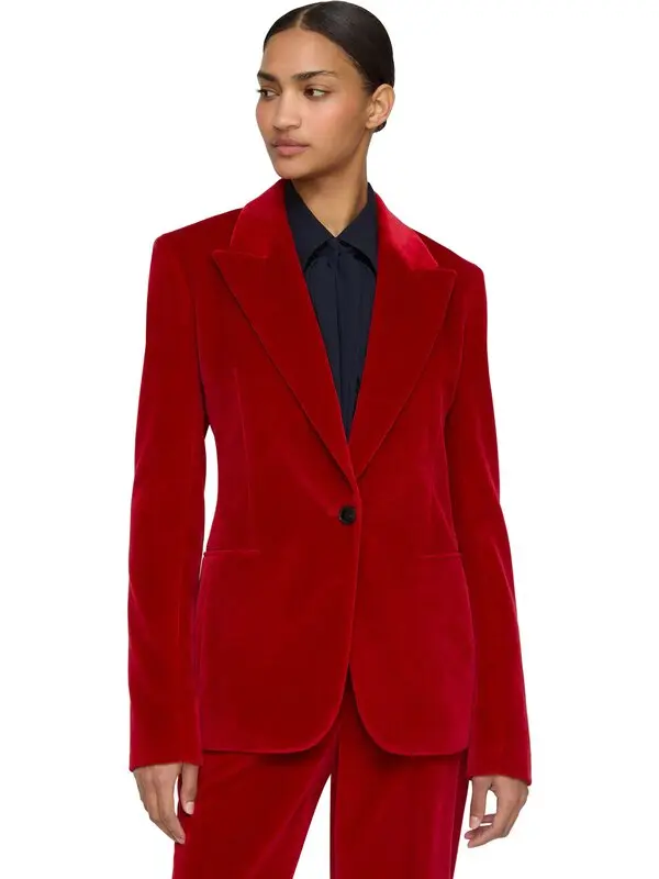 Lafayette 148 New York Cotton Velvet Tailored Blazer - Magnetic Red