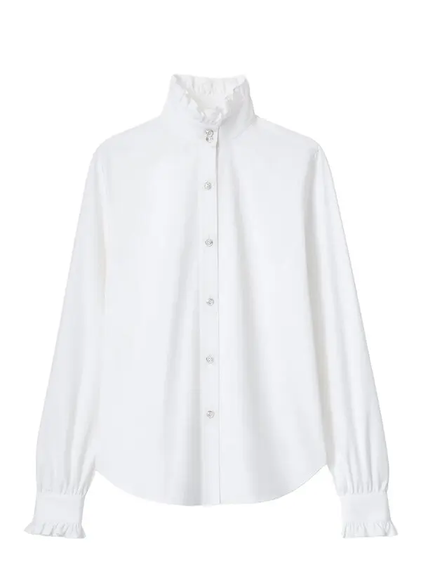 Lafayette 148 New York Cotton Poplin Shirt With Swarovski Crystals - White