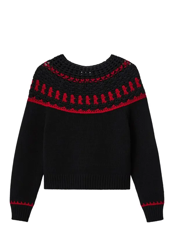Lafayette 148 New York Merino Wool Cashmere Silk Fair Isle Sweater - Black Multi