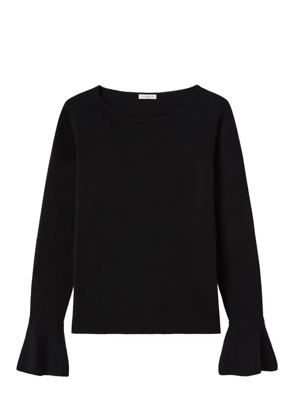 Lafayette 148 New York Cashmere Ruffle Sweater With Metallic Trim - Black