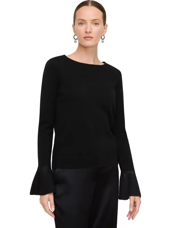 Lafayette 148 New York Cashmere Ruffle Sweater With Metallic Trim - Black