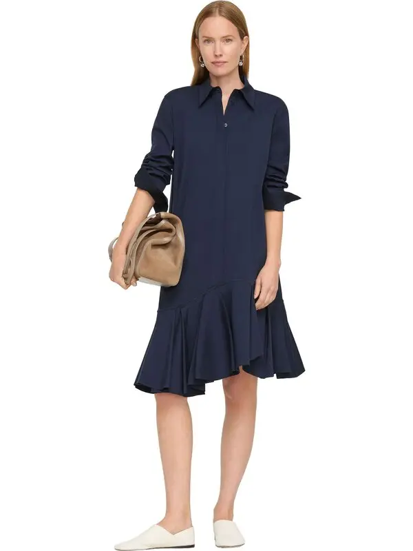 Lafayette 148 New York Petite Stretch Cotton Asymmetric Shirt Dress - Blue Ink