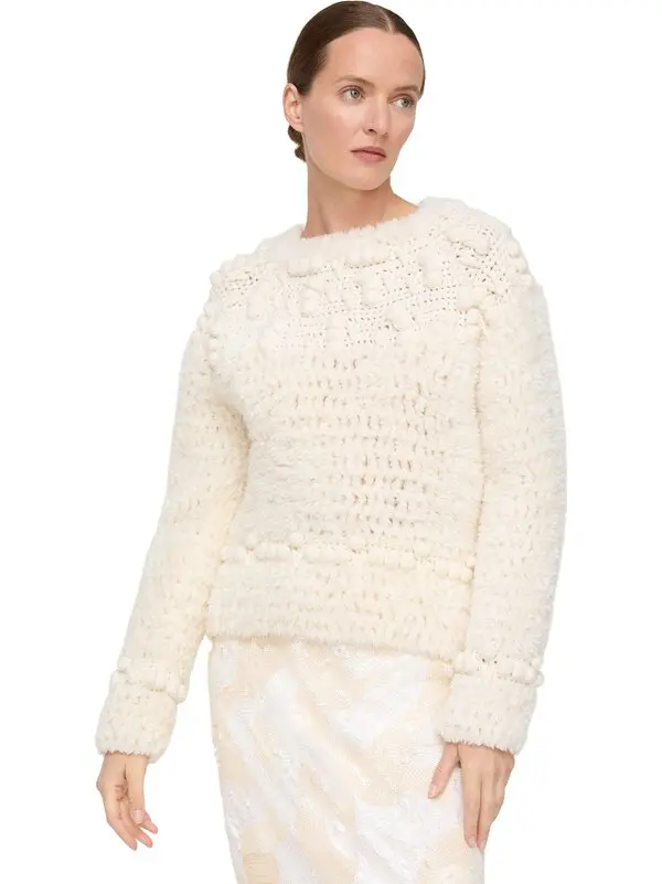Lafayette 148 New York Hand Crochet Alpaca-wool Fleece Sweater - Cloud