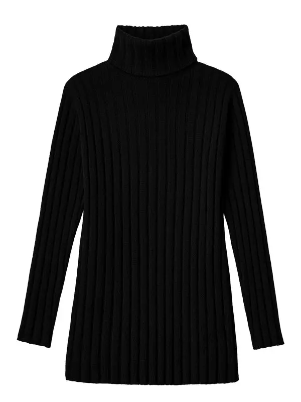 Lafayette 148 New York Ribbed Merino Wool Cashmere Turtleneck Sweater - Black