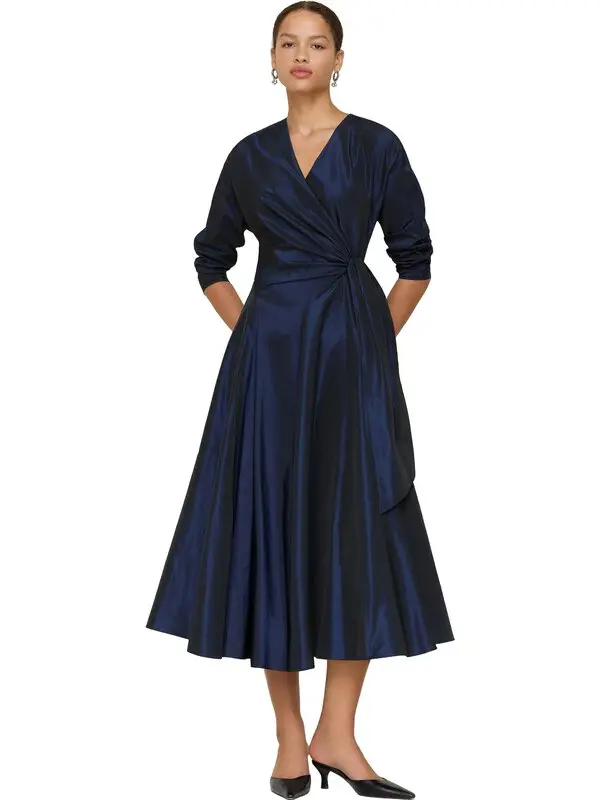 Lafayette 148 New York Taffeta Wrap Midi Dress - Royal Blue