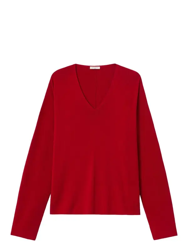 Lafayette 148 New York Ribbed Crepe V-neck Sweater - Spark
