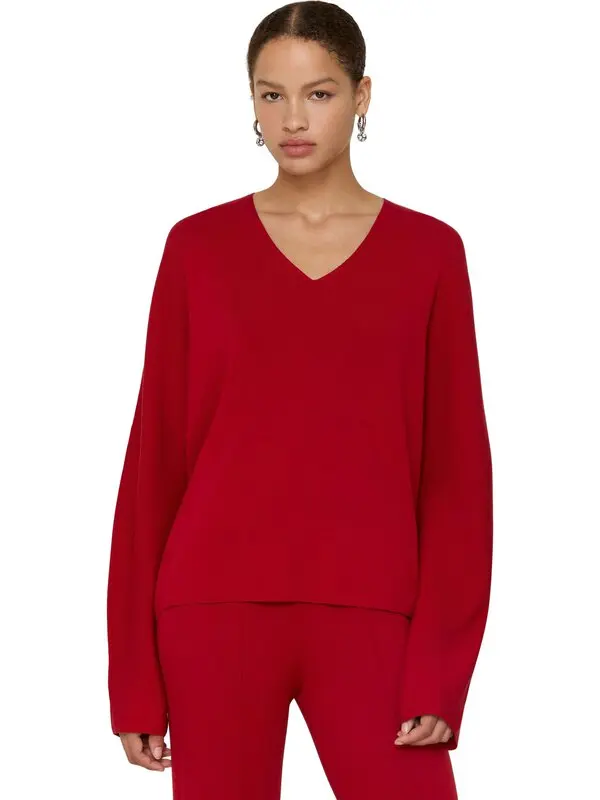 Lafayette 148 New York Ribbed Crepe V-neck Sweater - Spark