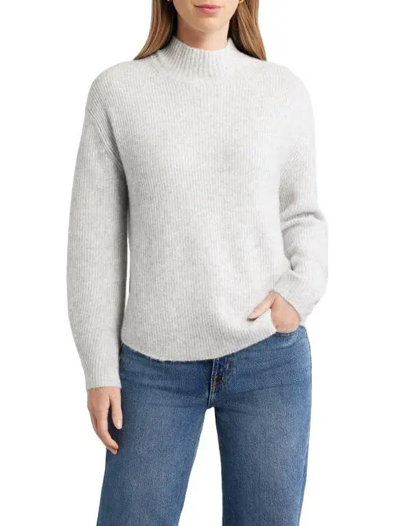 Caslon Shirttail Mock Neck Sweater - Grey Light Heather