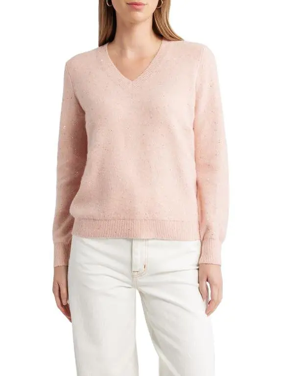 Caslon Sequin V-neck Sweater - Pink Smoke