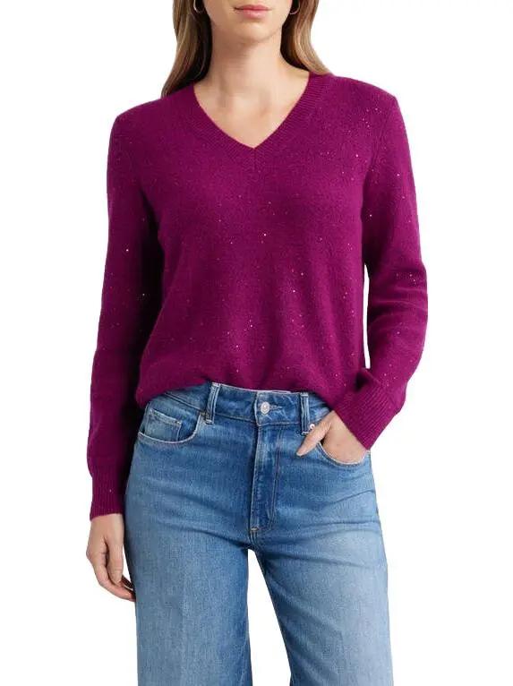 Caslon Sequin V-neck Sweater - Purple Magenta