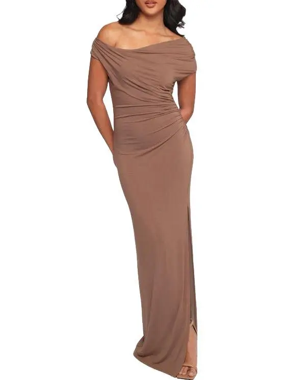 PETAL & PUP Wynn One-shoulder Maxi Dress - Mocha