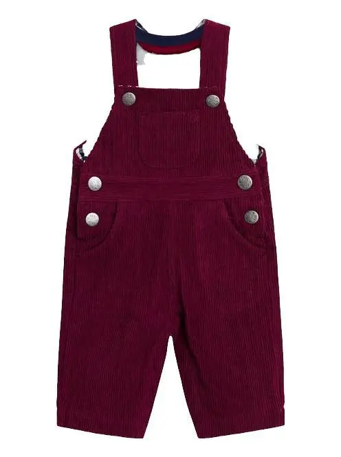 JOJO MAMAN BEBE Stripe Long Sleeve T-shirt And Corduroy Overalls Set - Burgundy
