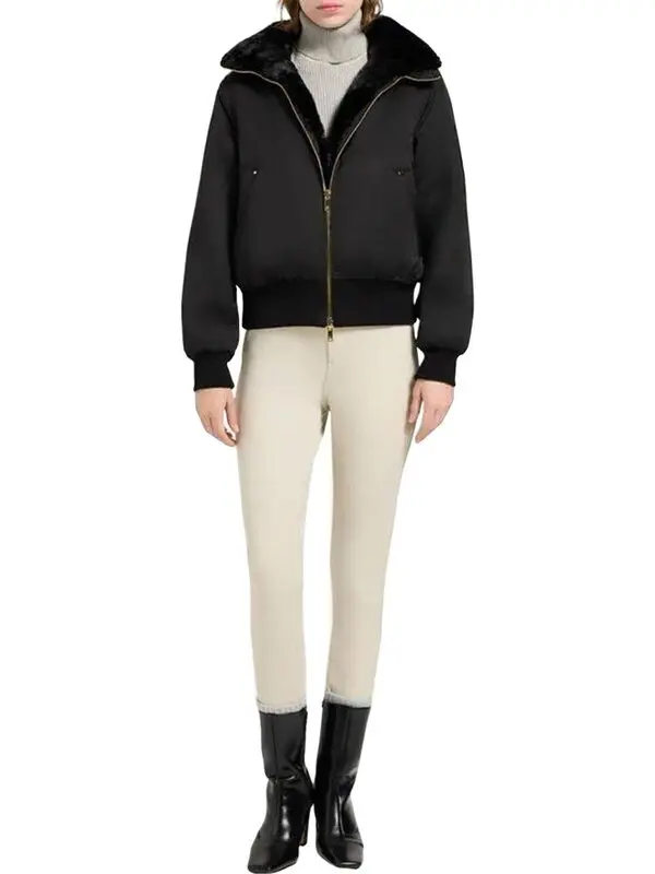 Moose Knuckles Debbie Satin Bomber Jacket - Black
