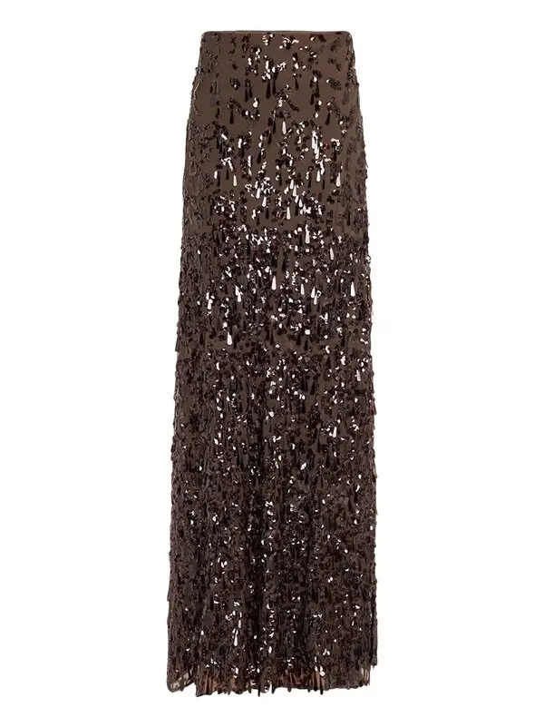 Brunello Cucinelli Sequined Silk Chiffon Maxi Skirt - Dark Chocolate
