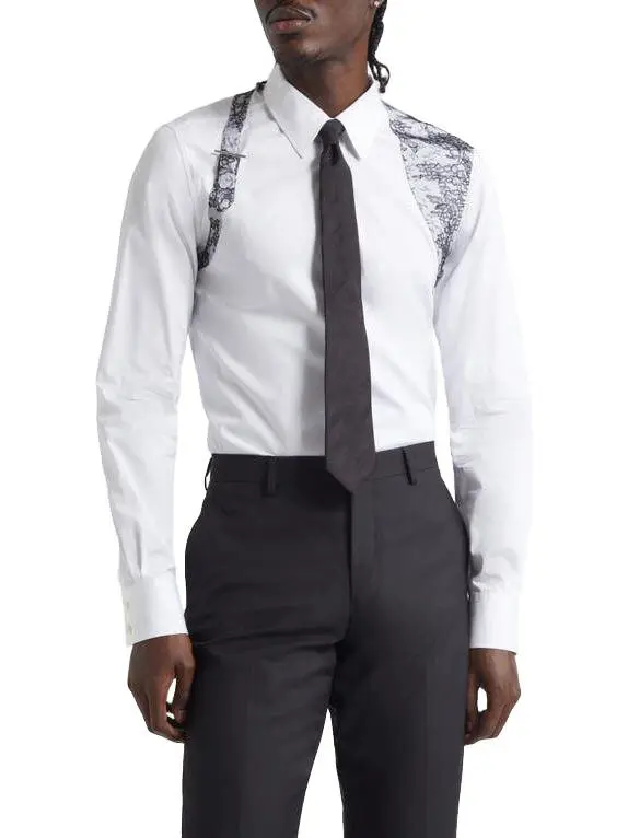 Alexander McQueen Lace Detail Harness Strap Cotton Poplin Button-up Shirt - Opticalwhite