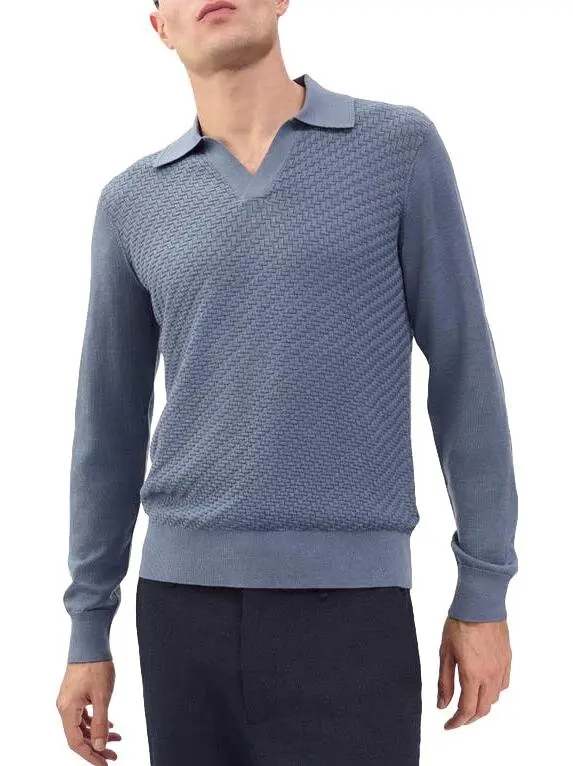 Rag & Bone Charles Wool Johnny Collar Polo Sweater - Blue
