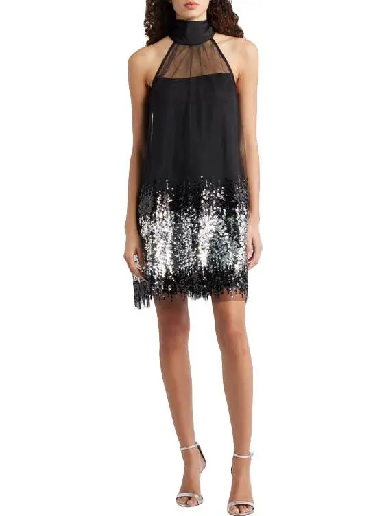 CECE DUPRAZ Ombré Sequin Mesh Dress - Black/silver