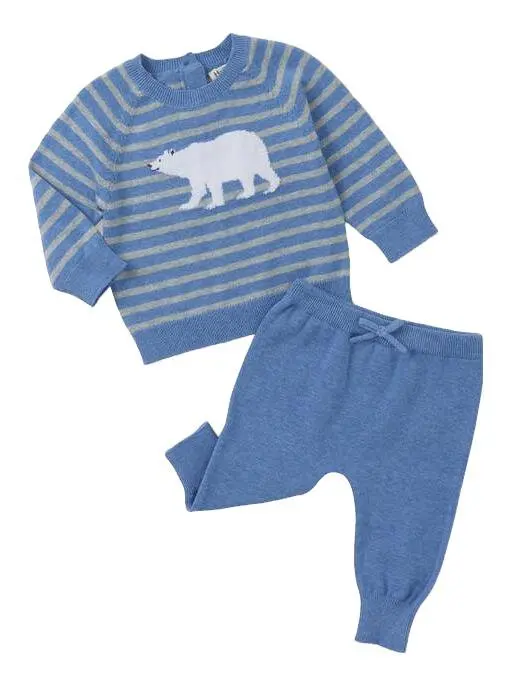 HATLEY Intarsia Polar Bear Stripe Sweater & Pants Set - Blue