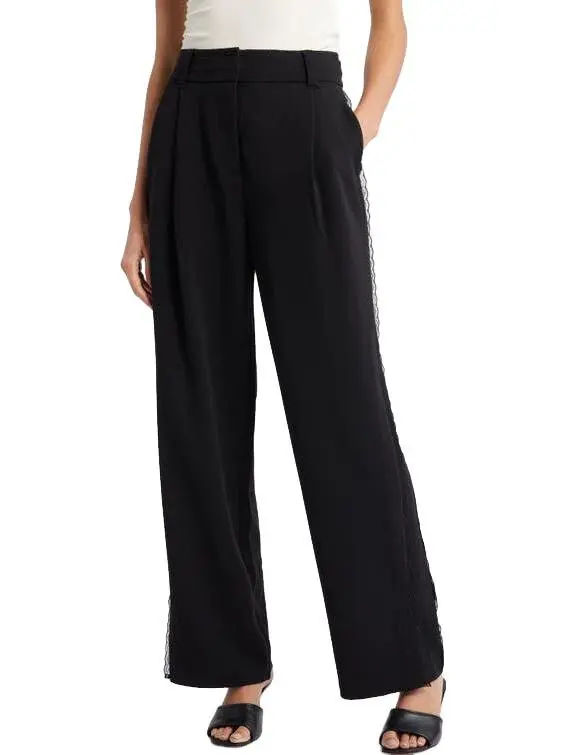 Wit & Wisdom Lace Trim Straight Leg Pant - Black