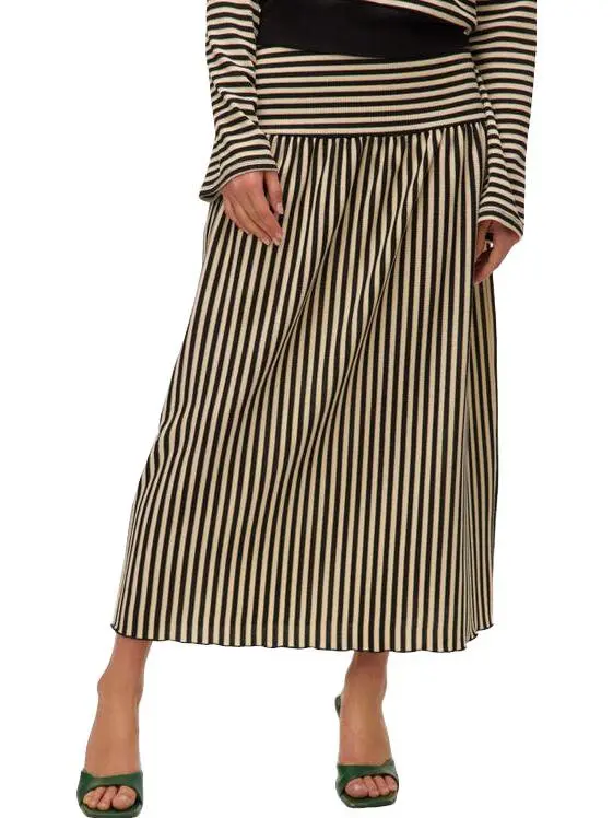Vero Moda Striped Knit Midi Skirt - Black Stripes Birch