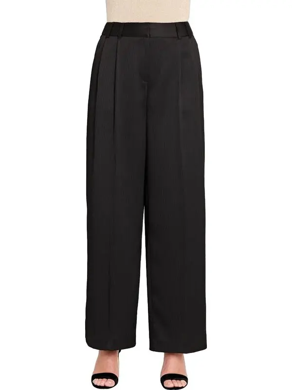 TAHARI ASL Crinkle Wide Leg Satin Pants - Black