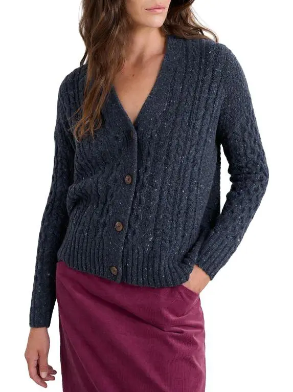 SEASALT CORNWALL Merino Wool Blend Cable Knit Cardigan - Knit Melange Maritime