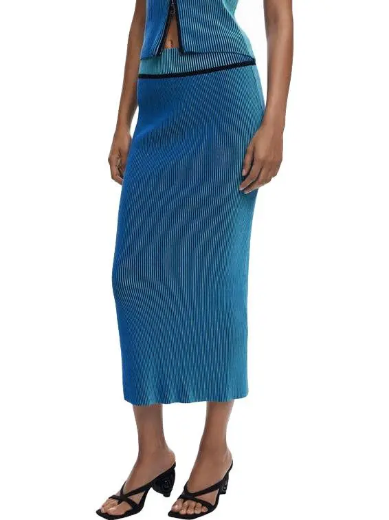 Desigual Ribbed Column Midi Skirt - Blue