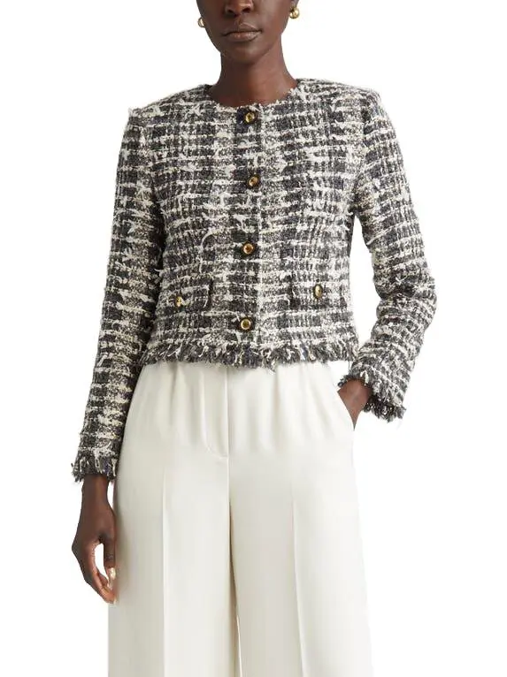St. John Eyelash Tweed Jacket - Medium Grey Melange Multi