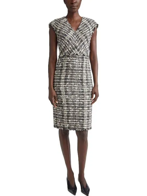 St. John Eyelash Tweed Sheath Dress - Medium Grey Melange Multi