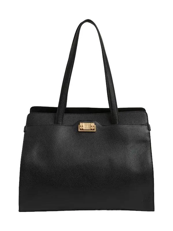REISS Delphine Leather Tote - Black