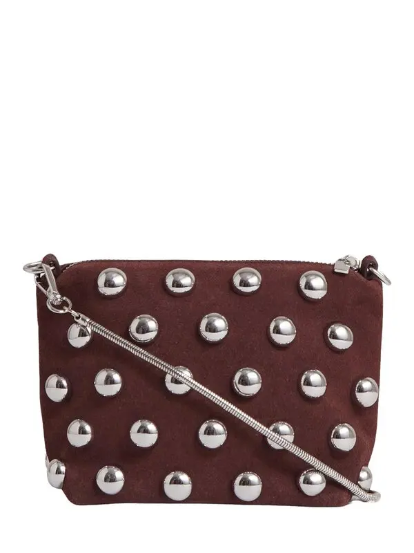 REISS Leandra Studded Suede Clutch - Oxblood
