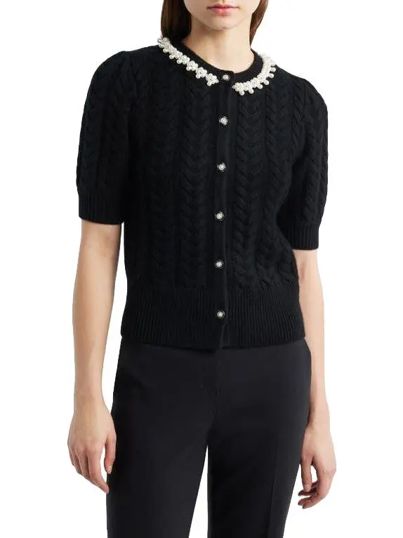 Elie Tahari Ella Embellished Cable Knit Cardigan - Noir