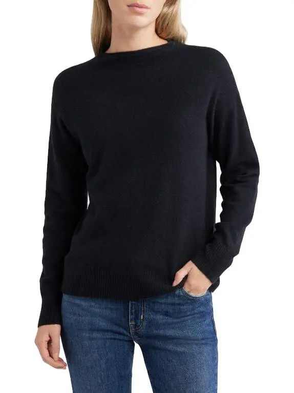 Caslon Funnel Neck Rib-trim Sweater - Black