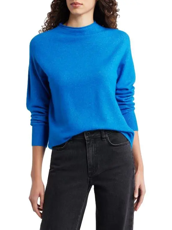 Caslon Funnel Neck Rib-trim Sweater - Blue Princess