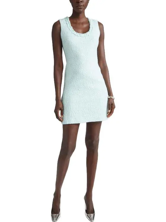 St. John Fringed Tweed Sheath Dress - Aqua