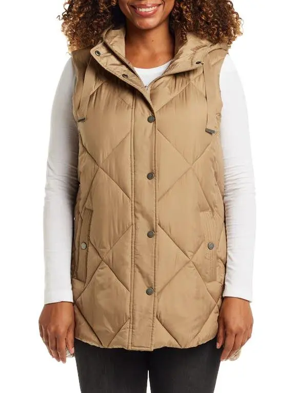 Gallery Water-resistant Quilted Hooded Vest - Khaki