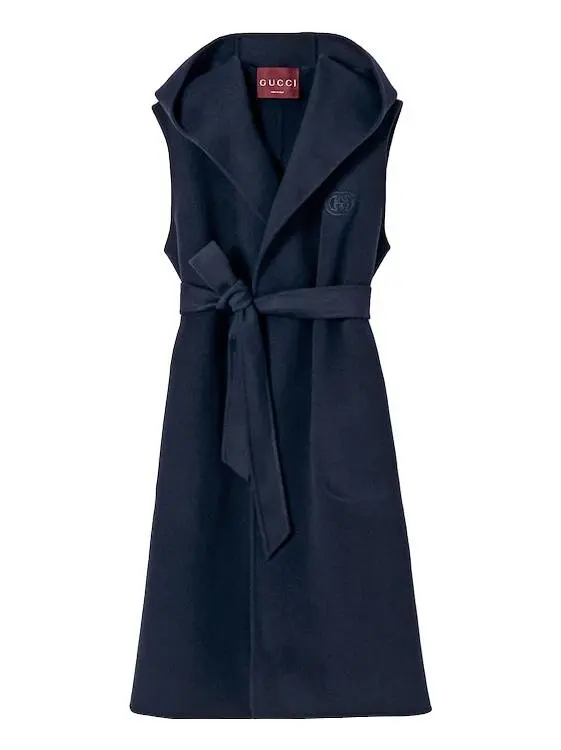 Gucci Wool Sleeveless Coat With Embroidery - Blue
