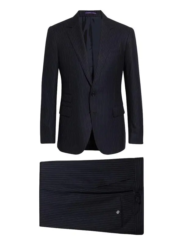 Ralph Lauren Purple Label Gregory Hand Tailored Pinstripe Wool Serge Suit - Navy/cream