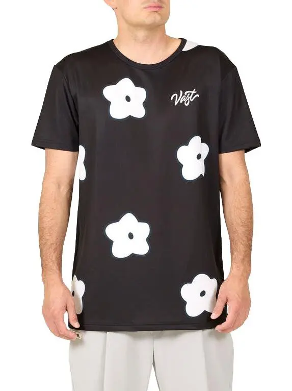 VAST Floral Print Performance T-shirt - Black